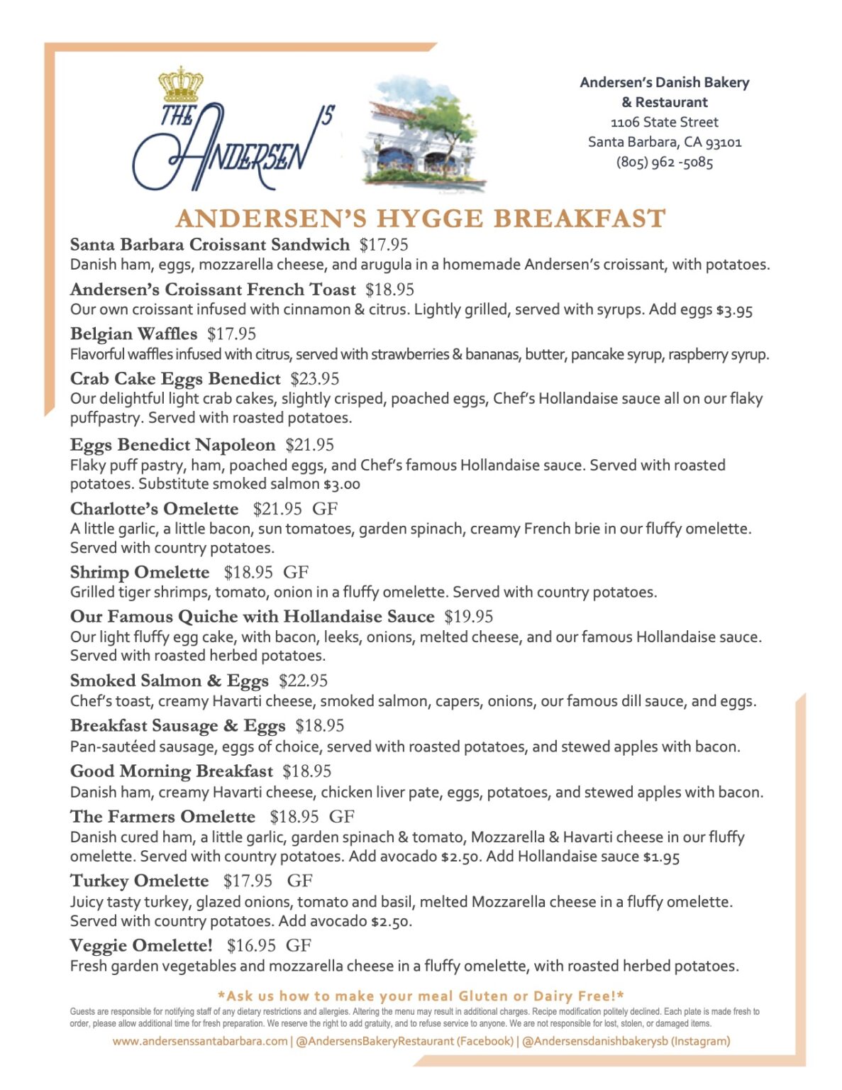 Andersen's Menus - Andersen’s Danish Bakery & Restaurant