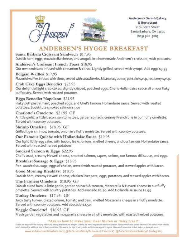 Andersen's Menus - Andersen’s Danish Bakery & Restaurant