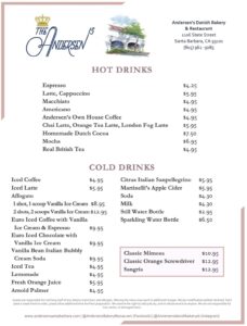Andersen's Menus - Andersen’s Danish Bakery & Restaurant