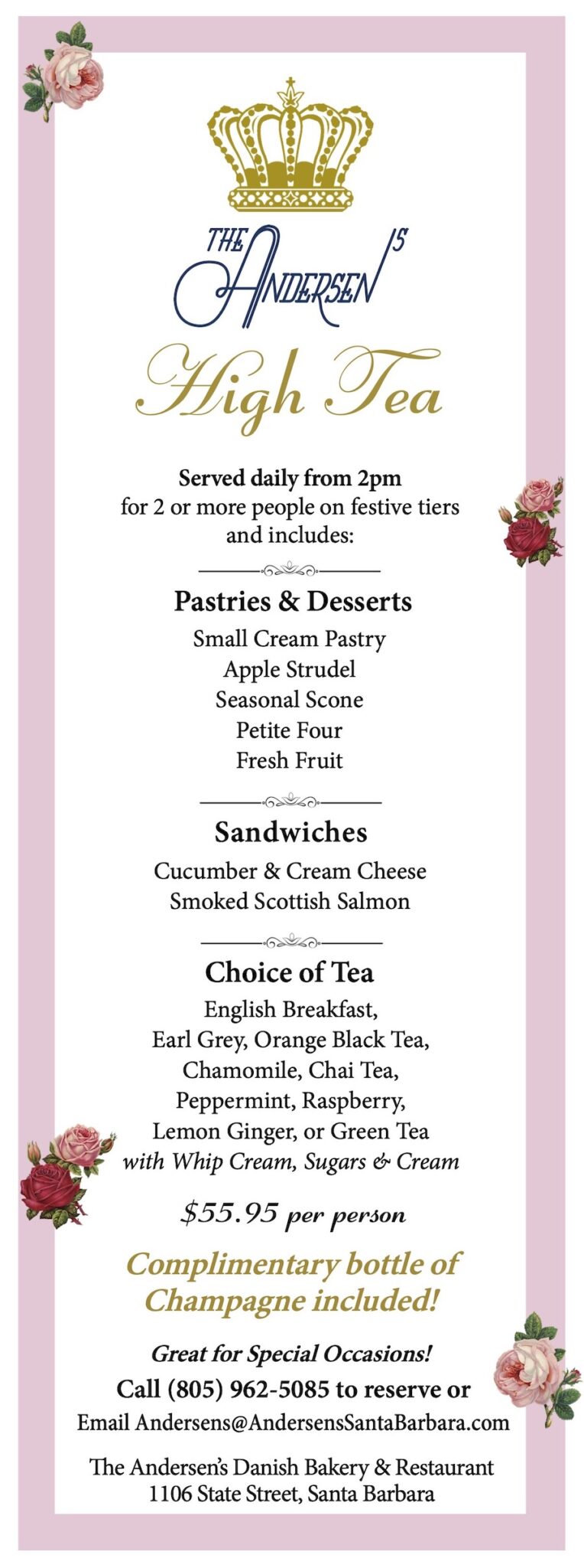 Andersen's Menus - Andersen’s Danish Bakery & Restaurant