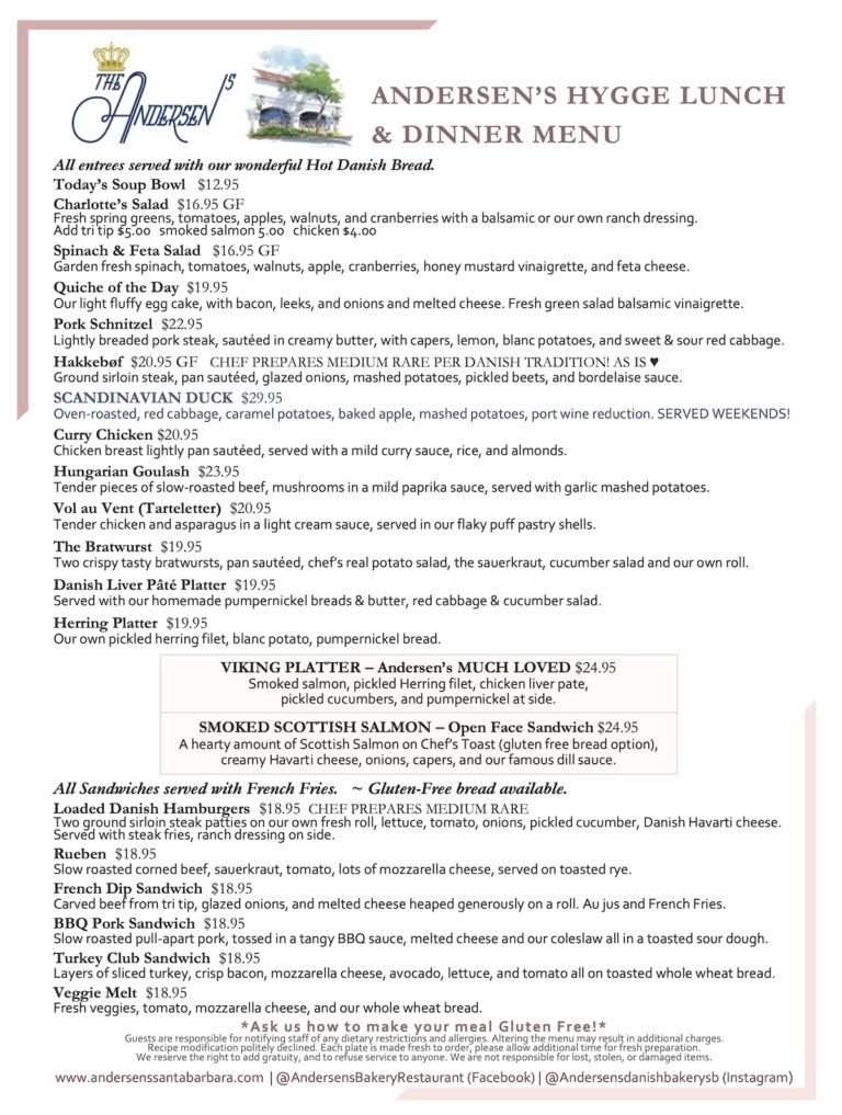 Andersen's Menus - Andersen’s Danish Bakery & Restaurant